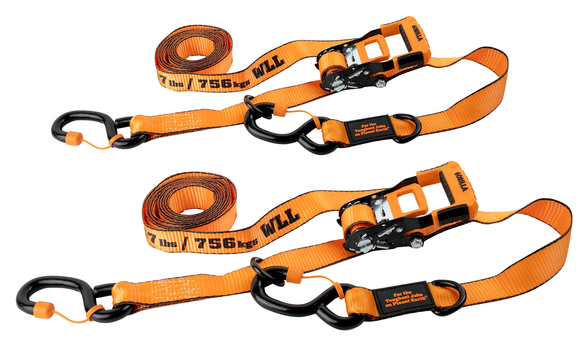 Gorilla 1.5" x 14' Ratchet Strap with Cap Locks and Floating D-Rings 2 ...
